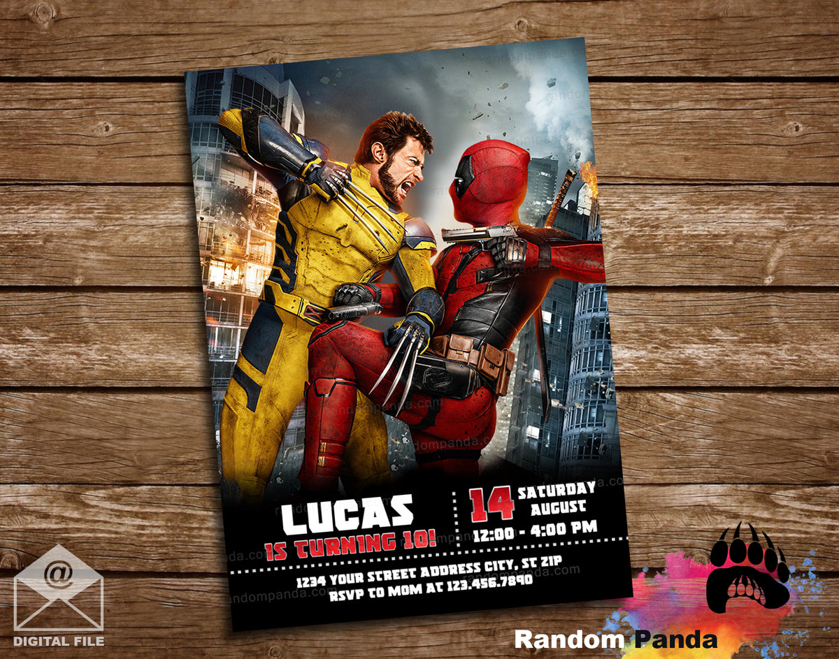 Deadpool and Wolverine Fight Party Invitation – Random Panda