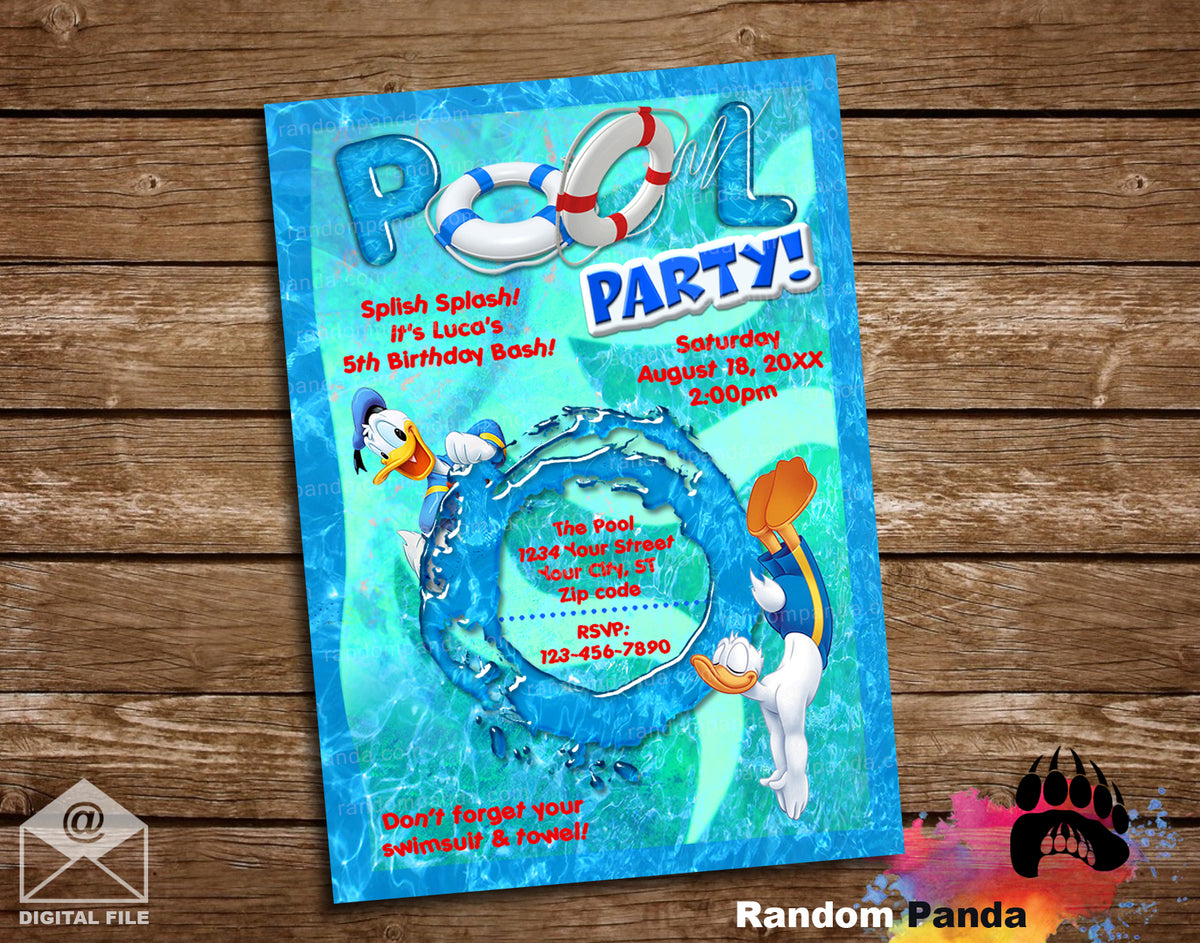 Donald Duck Pool Party Invitation – Random Panda