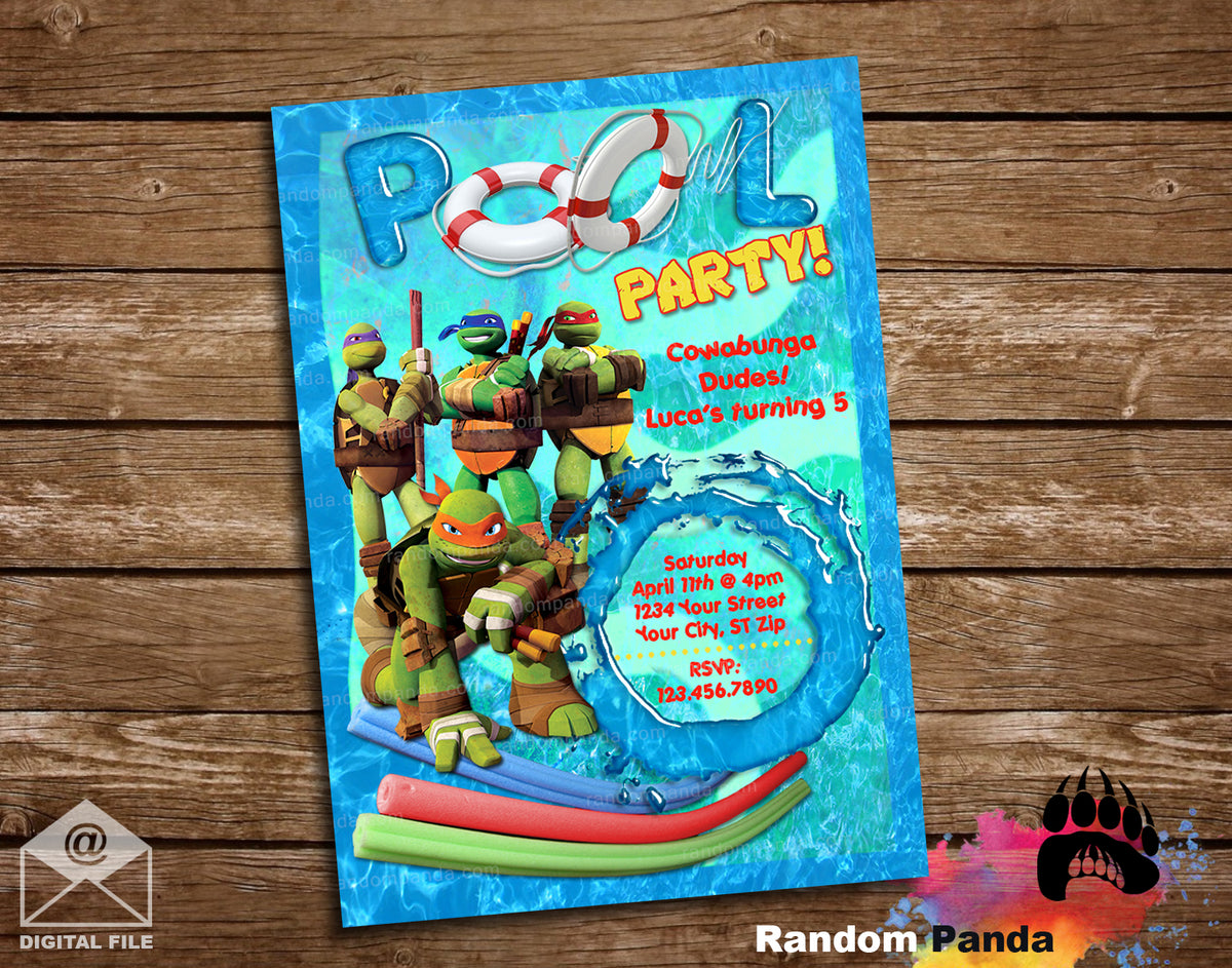 Ninja Turtles Pool Party Invitation – Random Panda