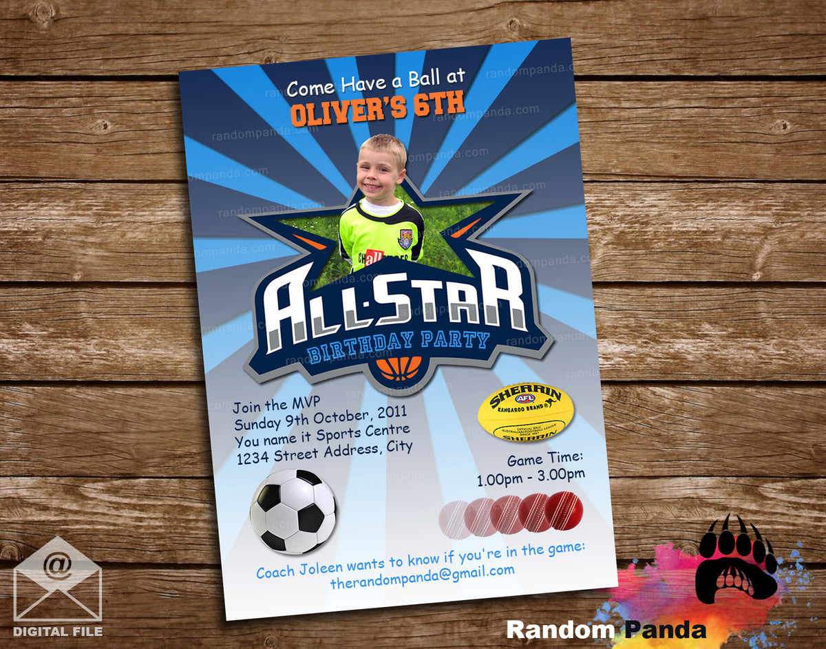 All Star Party Invitation, Sports Cricket Invite – Random Panda