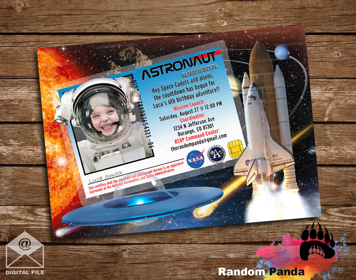 Funny Astronaut Invitation, Outer Space Party Invite – Random Panda
