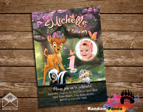 Bambi Party Invitation, Thumper Pink Invite – Random Panda