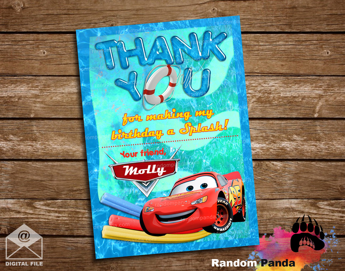 Disney Cars Pool Party Thank You Card – Random Panda