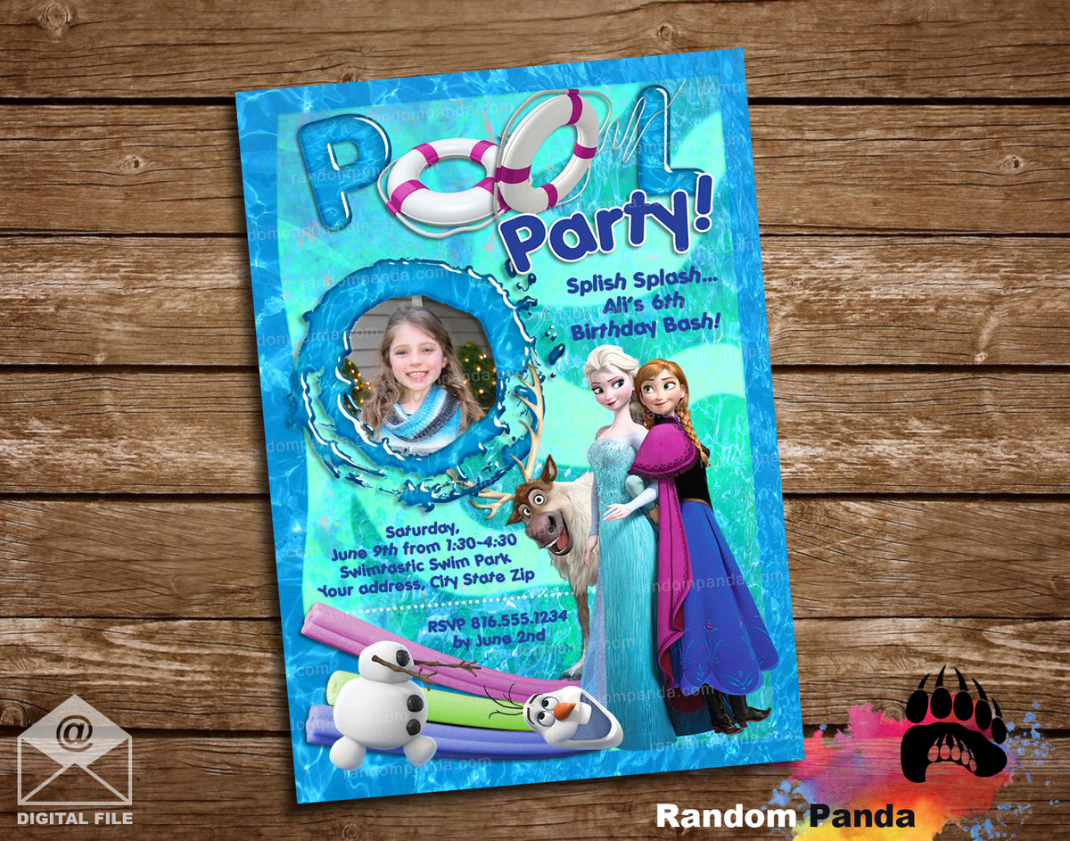 Fun Frozen Pool Party Invitation, Elsa Swim Invite – Random Panda