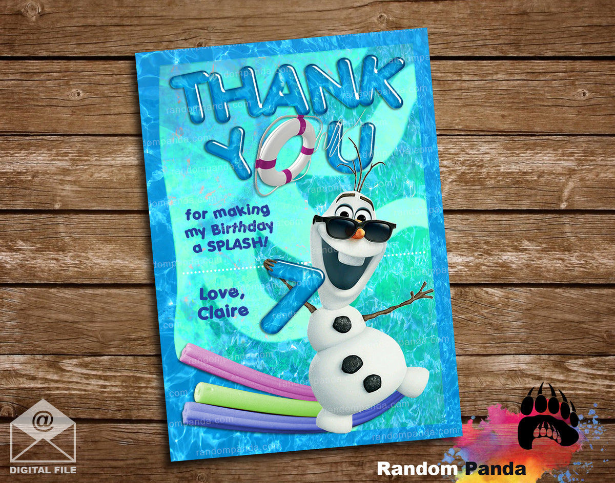 Frozen Olaf Pool Party Thank You Card – Random Panda