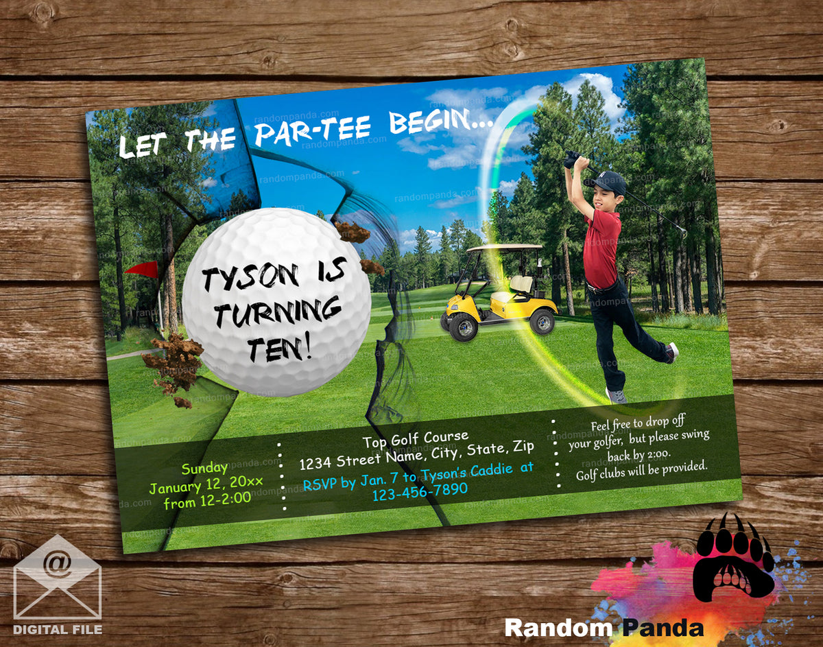 Funny Golf Ball Breaking Glass Party Invitation – Random Panda