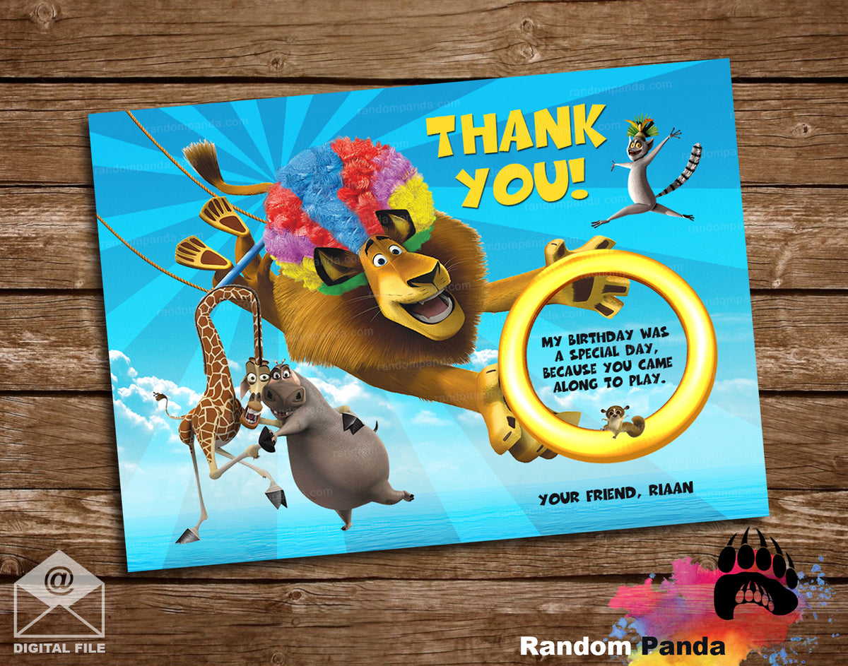 Madagascar Wig Party Thank You Card – Random Panda