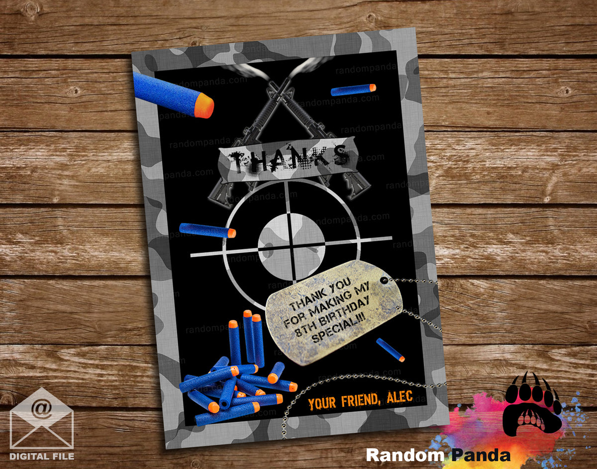 Nerf Gun War Thank You Card – Random Panda