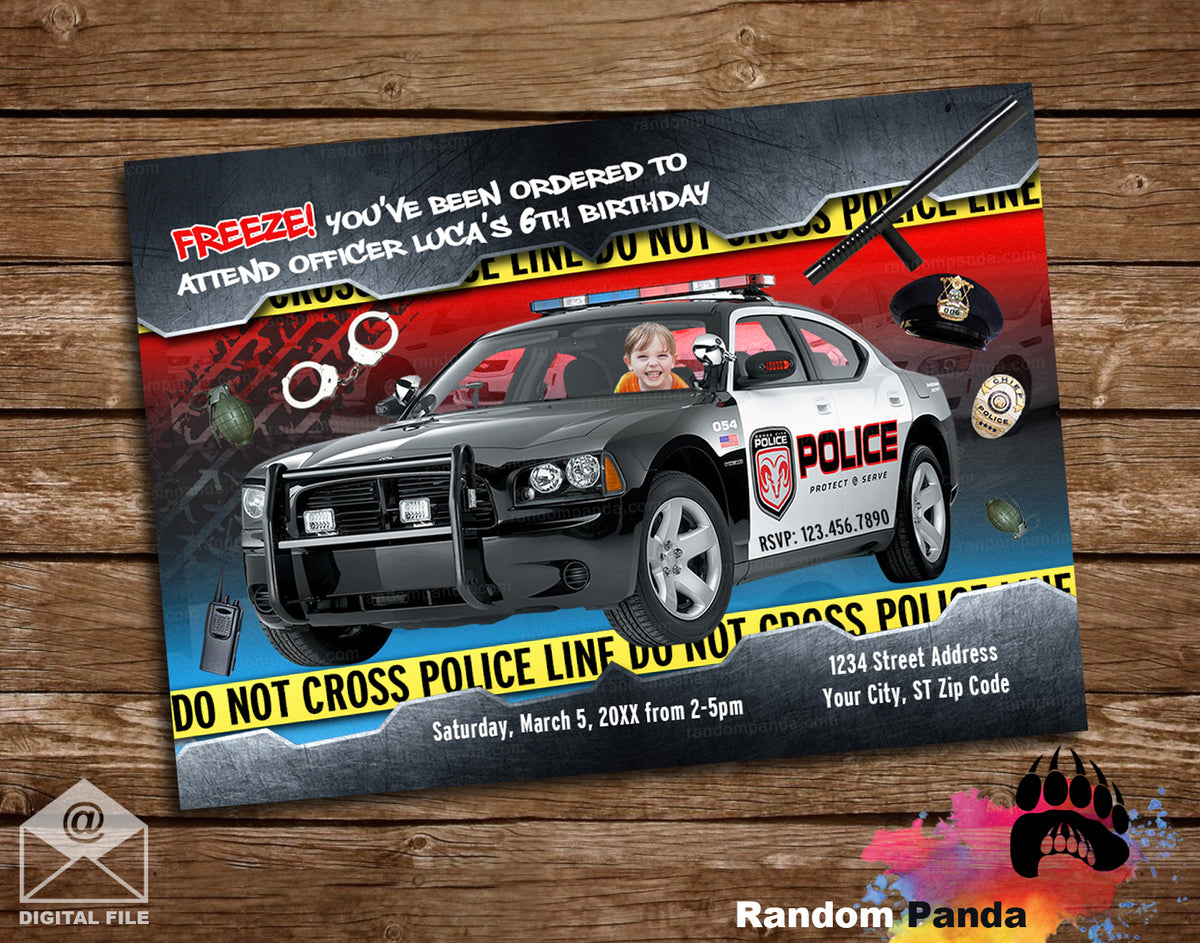 Funny Police Car Invitation, Police Party Invite – Random Panda