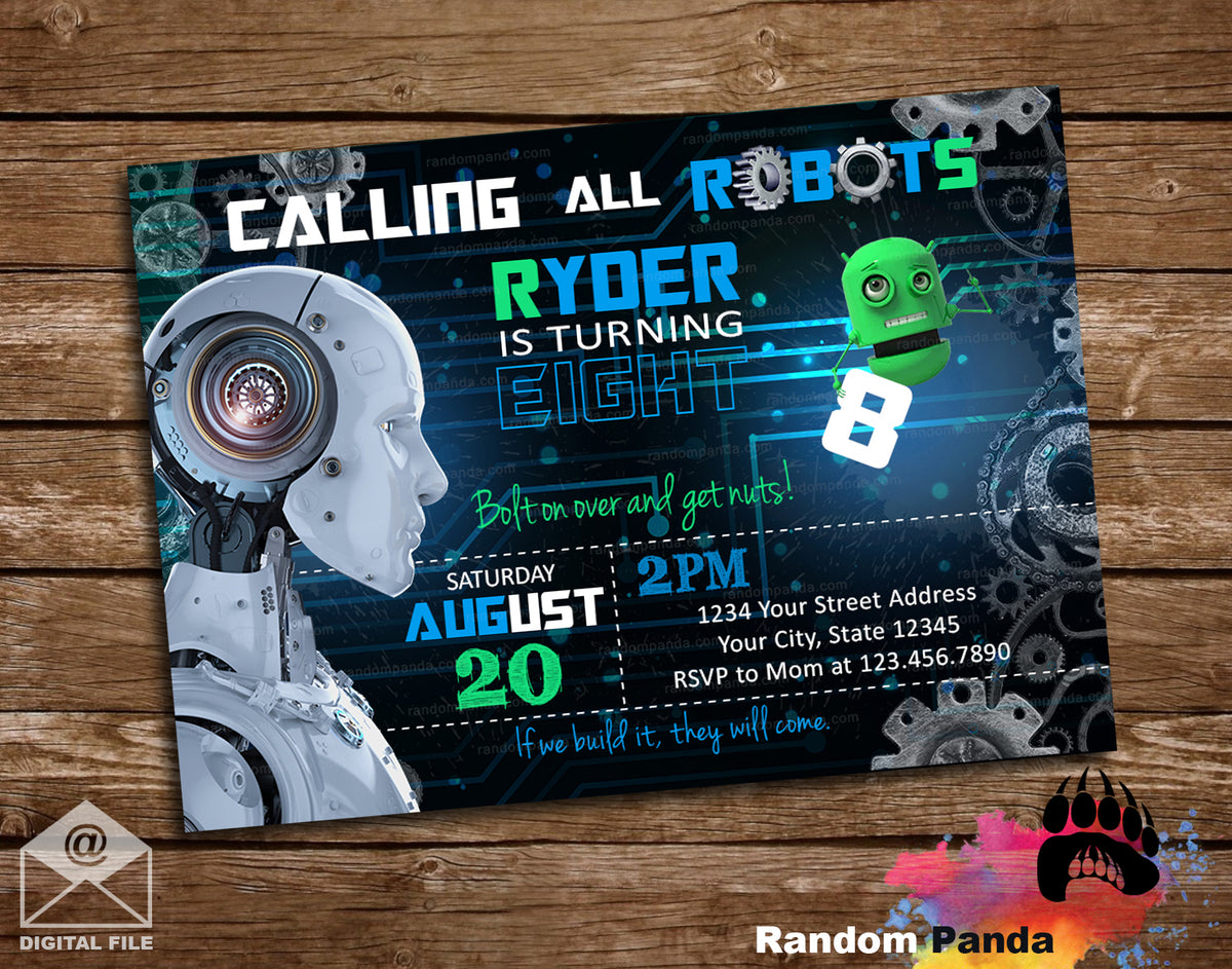 AI Robot Birthday Party Invitation – Random Panda