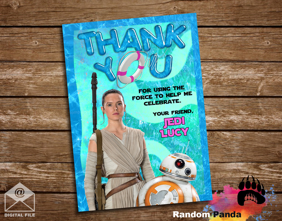 Star Wars Rey Pool Party Thank You Card – Random Panda