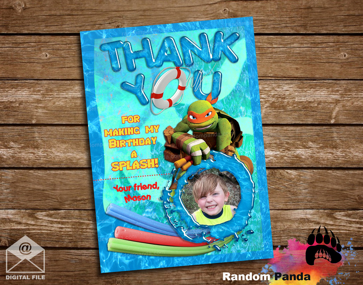 Ninja Turtles Pool Party Thank You Card – Random Panda