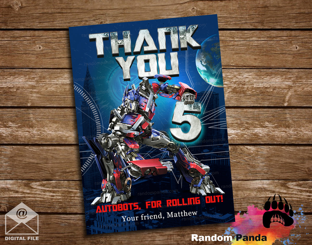 Transformers Optimus Prime Thank You Card – Random Panda
